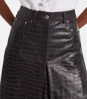 Rabanne Pleated Croc-effect Leather Midi Skirt