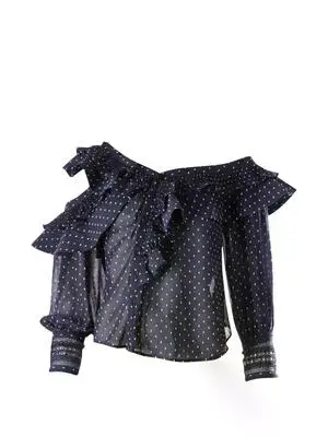 SELF-PORTRAIT Plumetis Frilled One-shoulder Top