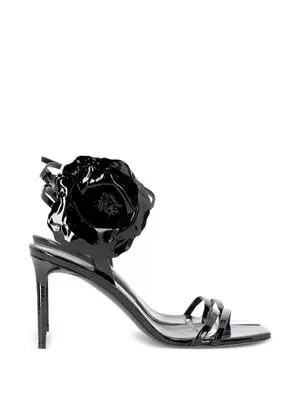 Saint Laurent Flower Embellishment Ankle Strap Square Toe Stiletto Sandals