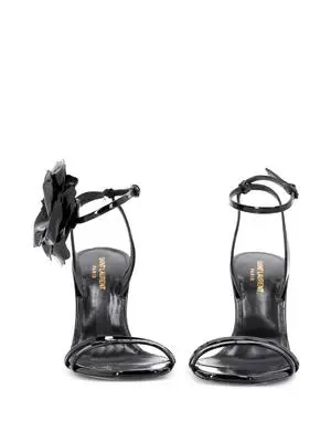 Saint Laurent Flower Embellishment Ankle Strap Square Toe Stiletto Sandals