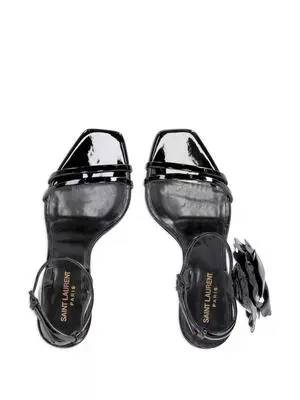 Saint Laurent Flower Embellishment Ankle Strap Square Toe Stiletto Sandals
