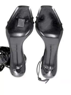 Saint Laurent Flower Embellishment Ankle Strap Square Toe Stiletto Sandals