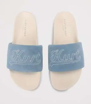 Kurt Geiger Velvet Logo Script Slides - Blue