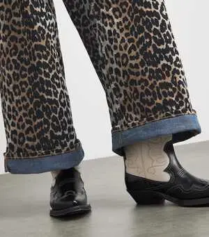 GANNI Leopard Print Wide-leg Jeans
