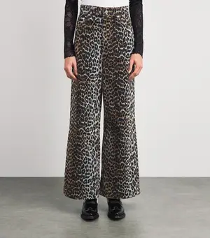 GANNI Leopard Print Wide-leg Jeans