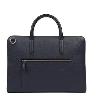 Smythson Leather Ultra Slim Briefcase - Blue