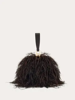 FERRAGAMO Double Gancini Feather Mini Clutch - Brown