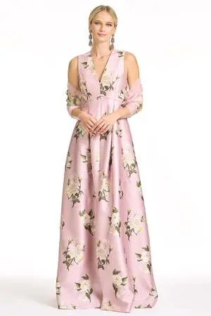 Sachin & Babi Brooklynne Printed Mikado Gown - Rose Quartz Tea Roses