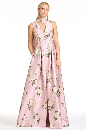 Sachin & Babi Brooklynne Printed Mikado Gown - Rose Quartz Tea Roses