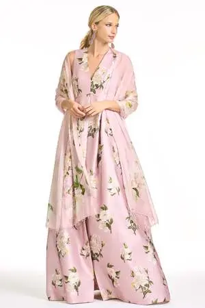 Sachin & Babi Brooklynne Printed Mikado Gown - Rose Quartz Tea Roses