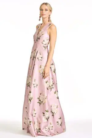 Sachin & Babi Brooklynne Printed Mikado Gown - Rose Quartz Tea Roses