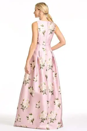 Sachin & Babi Brooklynne Printed Mikado Gown - Rose Quartz Tea Roses