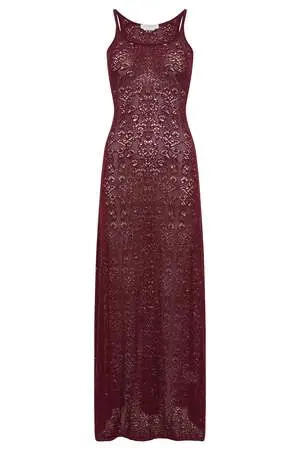 Gabriela Hearst Meridian Lace Knit Maxi Dress - Bordeaux