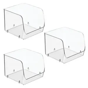 IDESIGN Stackable Open-front Storage Bin, Set Of 3 - Clear
