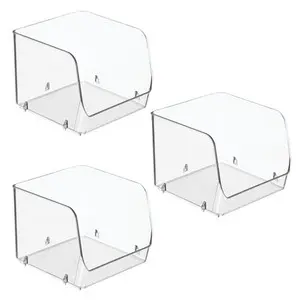 IDESIGN Stackable Open-front Storage Bin, Set Of 3 - Clear