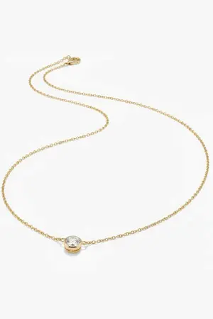 ORADINA 14k Solid Gold 0.5 Cttw Lab Diamond Bezel Necklace - Yellow Gold/ Lab Diamonds