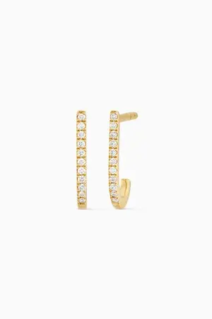 ORADINA 14k Yellow Solid Gold Regal Diamond J Hoops - Yellow Gold/ Natural Diamonds