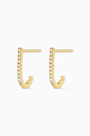 ORADINA 14k Yellow Solid Gold Regal Diamond J Hoops