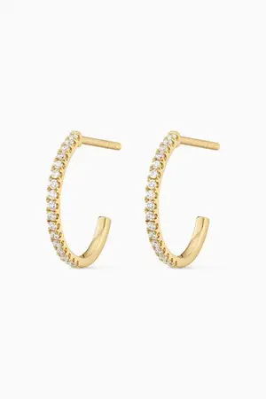 ORADINA 14k Yellow Gold Diamond Open Hoops