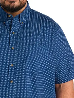 HARBOR BAY BY DXL Big & Tall Easy-care Micro Print Sport Shirt V2 - Blue