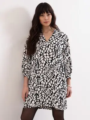 PHASE EIGHT Milicia V-neck Printed Mini Tunic Dress - Black/ivory