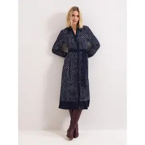 PHASE EIGHT Charlotte Long-sleeve Belted Midi Dress - Navy/ivory