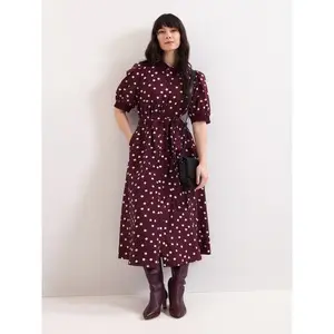 PHASE EIGHT Delphine Printed Puff Sleeve Midi Dress - Burgundy