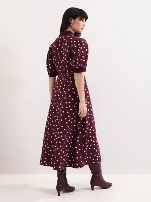 PHASE EIGHT Printed Puff Sleeve Midi Shirt Dress
