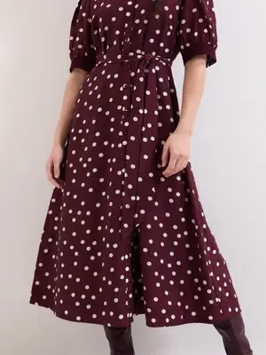 PHASE EIGHT Printed Puff Sleeve Midi Shirt Dress
