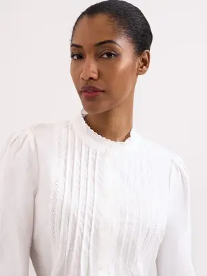 PHASE EIGHT Laurie Pleated Embroidered Cotton Blouse