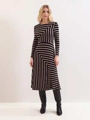 PHASE EIGHT Mia Stripe Long Sleeve Midi Dress - Black Multi
