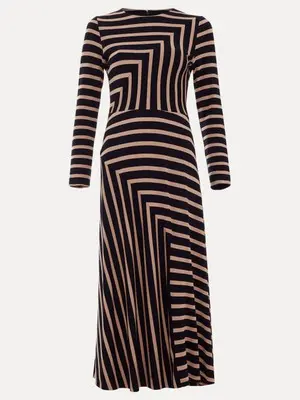 PHASE EIGHT Mia Stripe Long Sleeve Midi Dress - Black Multi