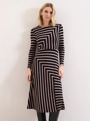 PHASE EIGHT Mia Stripe Long Sleeve Midi Dress - Black Multi