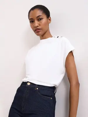 PHASE EIGHT Ruched Shoulder Hardware Top - Ivory