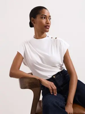 PHASE EIGHT Ruched Shoulder Hardware Top - Ivory