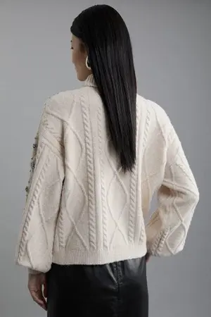 Karen Millen Embellished Cable Knit High Neck Jumper