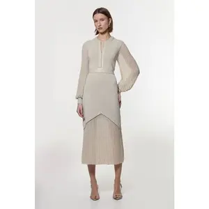 Karen Millen Petite Woven Sleeved Pleated Dress