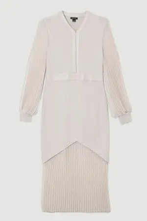 Karen Millen Petite Woven Sleeved Pleated Dress