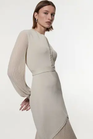 Karen Millen Petite Woven Sleeved Pleated Dress