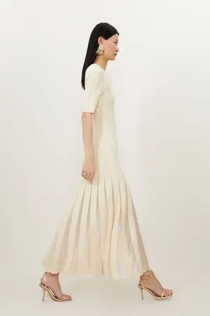 Karen Millen Petite Knitted Maxi Dress With Pleated Skirt