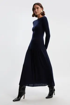 Karen Millen Wool Blend Knitted Maxi Dress - Ink