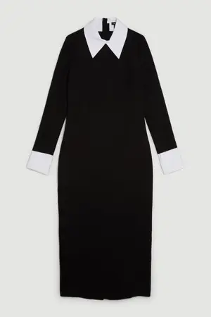 Karen Millen Jersey Cotton Poplin Midi Collar Dress