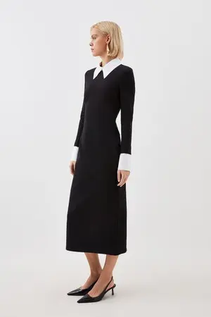 Karen Millen Jersey Cotton Poplin Midi Collar Dress