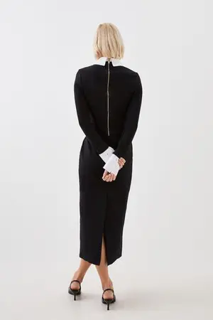 Karen Millen Jersey Cotton Poplin Midi Collar Dress
