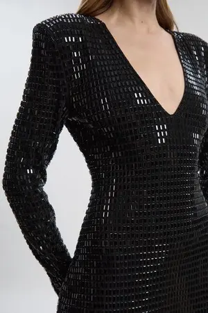 Karen Millen Long Sleeve Plunge Neck Midi Dress
