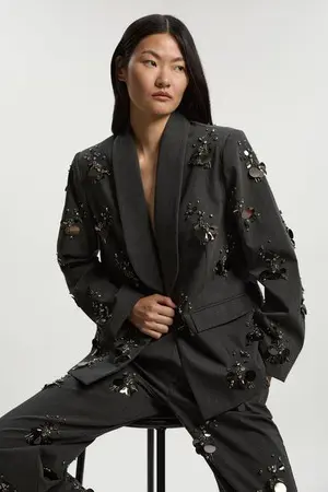 Karen Millen Embellished Single-breasted Blazer - Grey