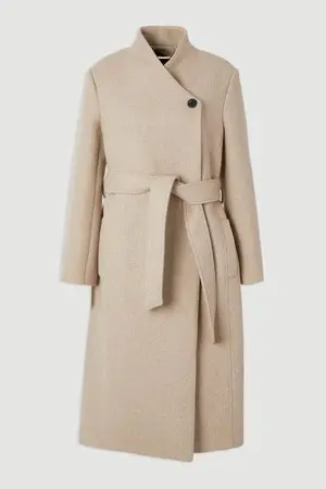 Karen Millen Wool Wrap Neck Tailored Belted Midi Coat