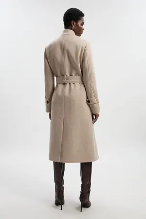Karen Millen Wool Wrap Neck Tailored Belted Midi Coat