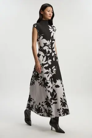 Karen Millen Jacquard Floral Knitted Maxi Dress - Dark Grey