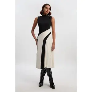 Karen Millen Color Block High Neck Midi Dress - Mono